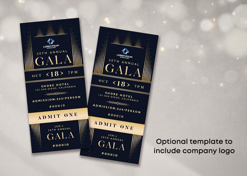 Editable Gala Party Ticket Template Gala Fundraiser Banquet Ticket ...