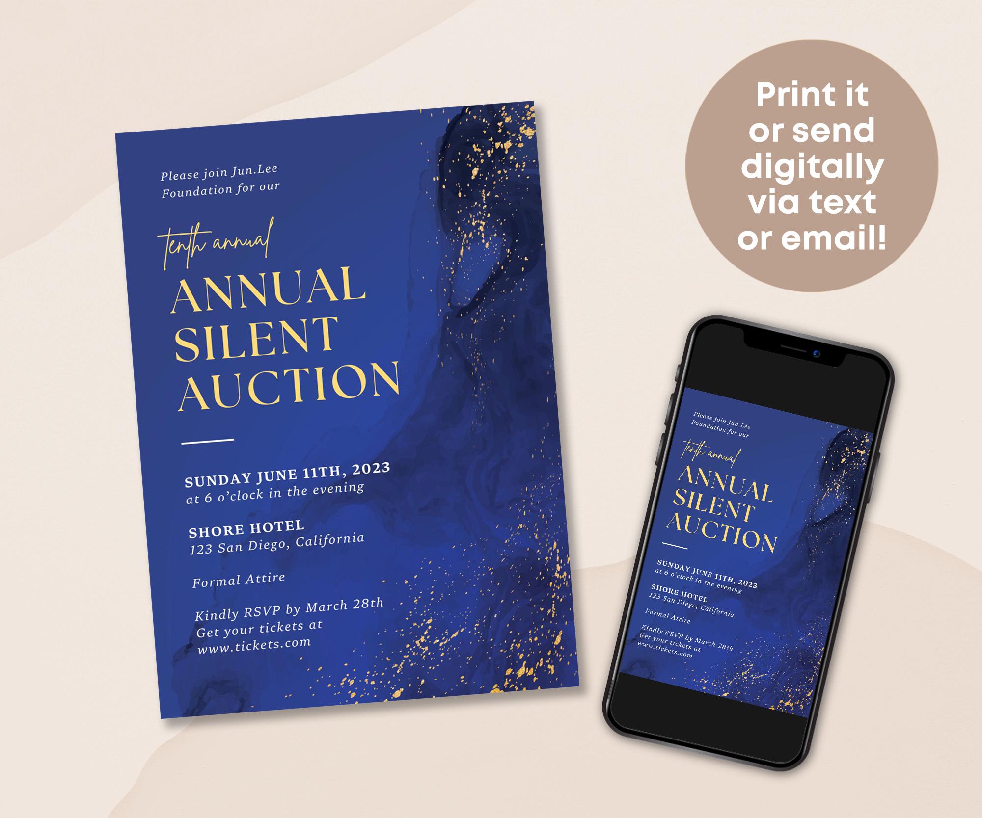 Editable Annual Silent Auction Invitation | Corporate Invitation ...