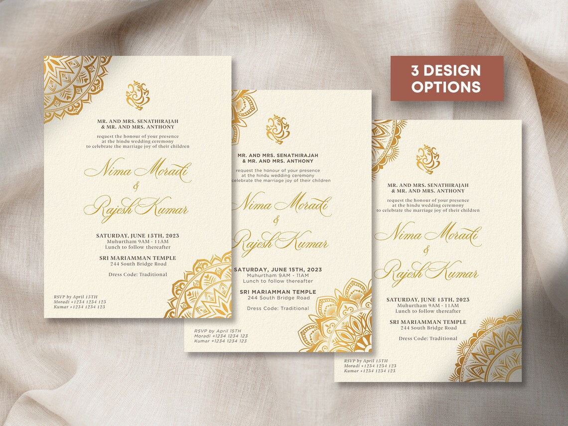 Editable Indian Wedding Invitations 3-in-1 Design Bundle Hindu Wedding ...