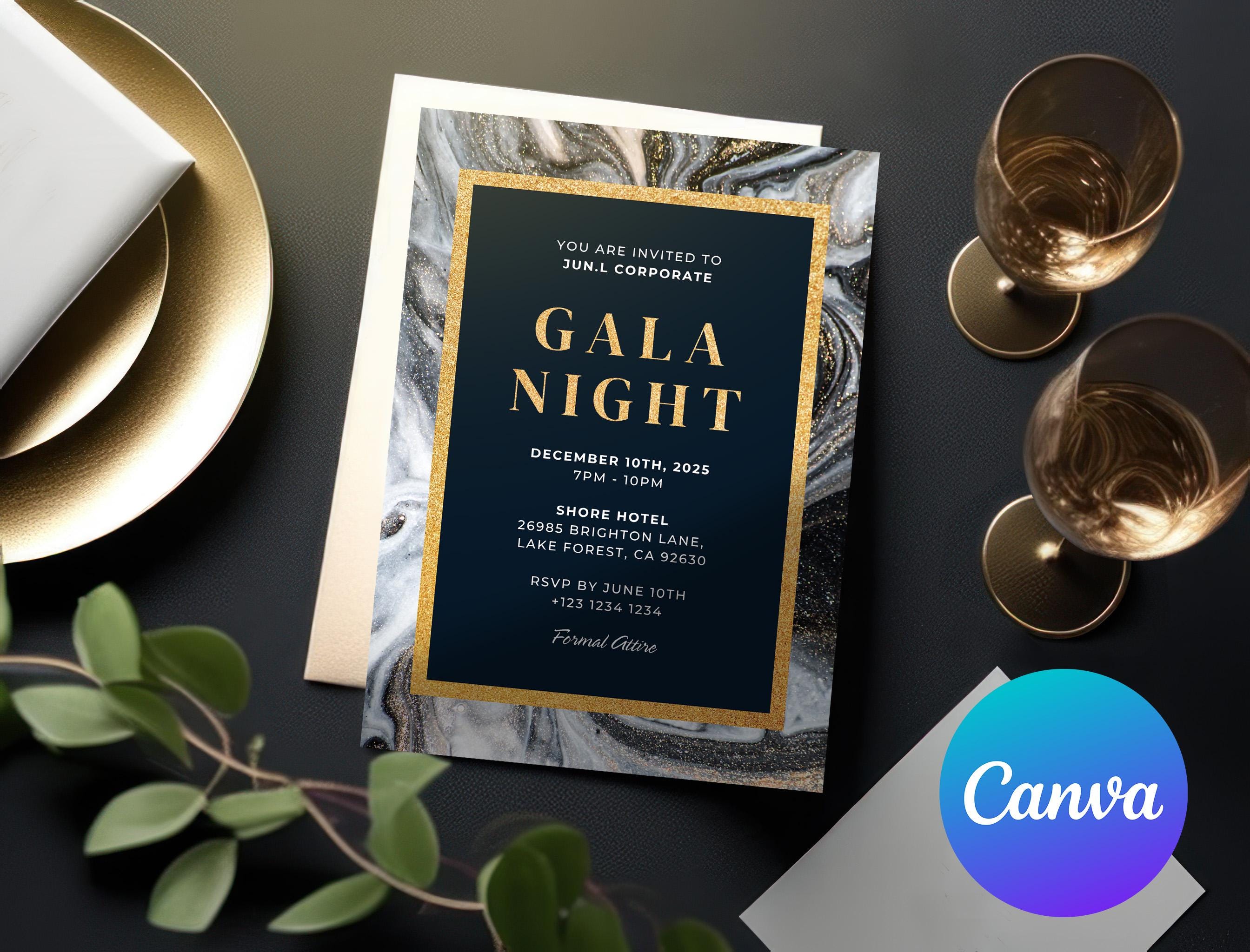 Editable Gala Party Invitation | Gala Fundraiser Banquet Invitation ...