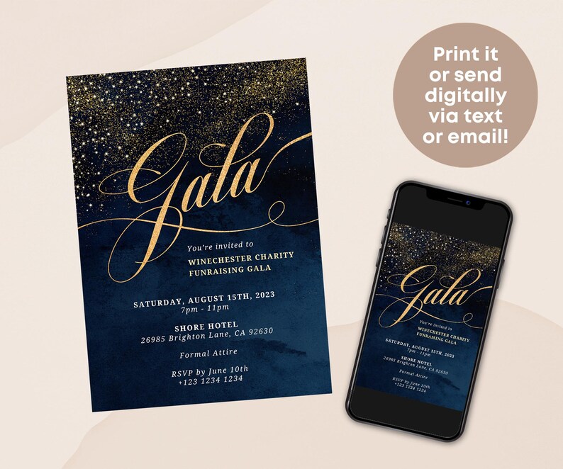 Editable Luxury Gala Party Invitation | Gala Fundraiser Banquet ...