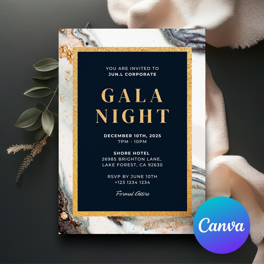 Editable Gala Party Invitation | Gala Fundraiser Banquet Invitation ...