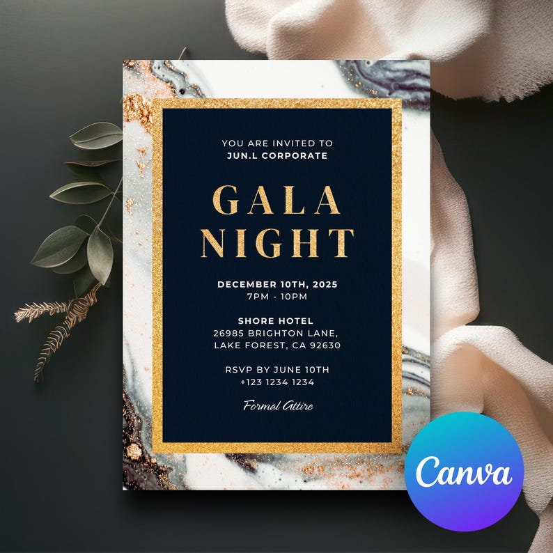Editable Gala Party Invitation | Gala Fundraiser Banquet Invitation | Business Corporate Awards ...