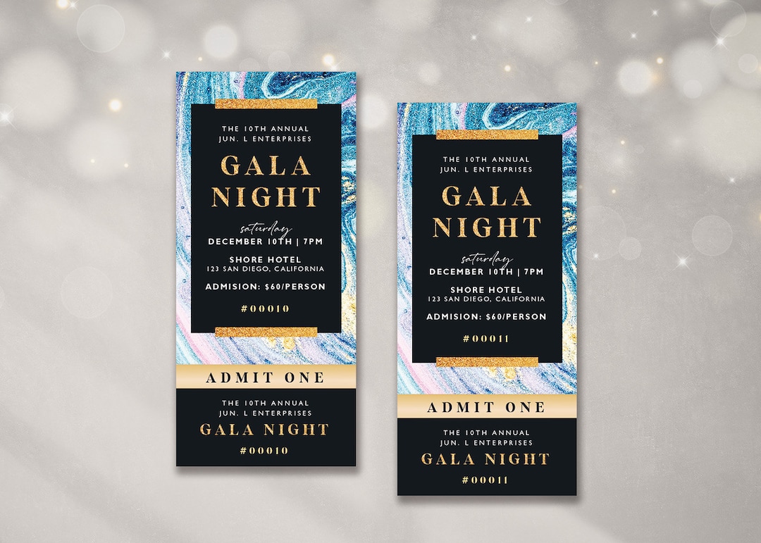 Editable Gala Party Ticket Template | Gala Fundraiser Banquet Ticket ...