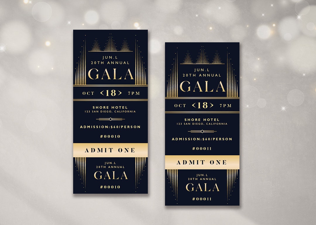 Editable Gala Party Ticket Template Gala Fundraiser Banquet Ticket ...