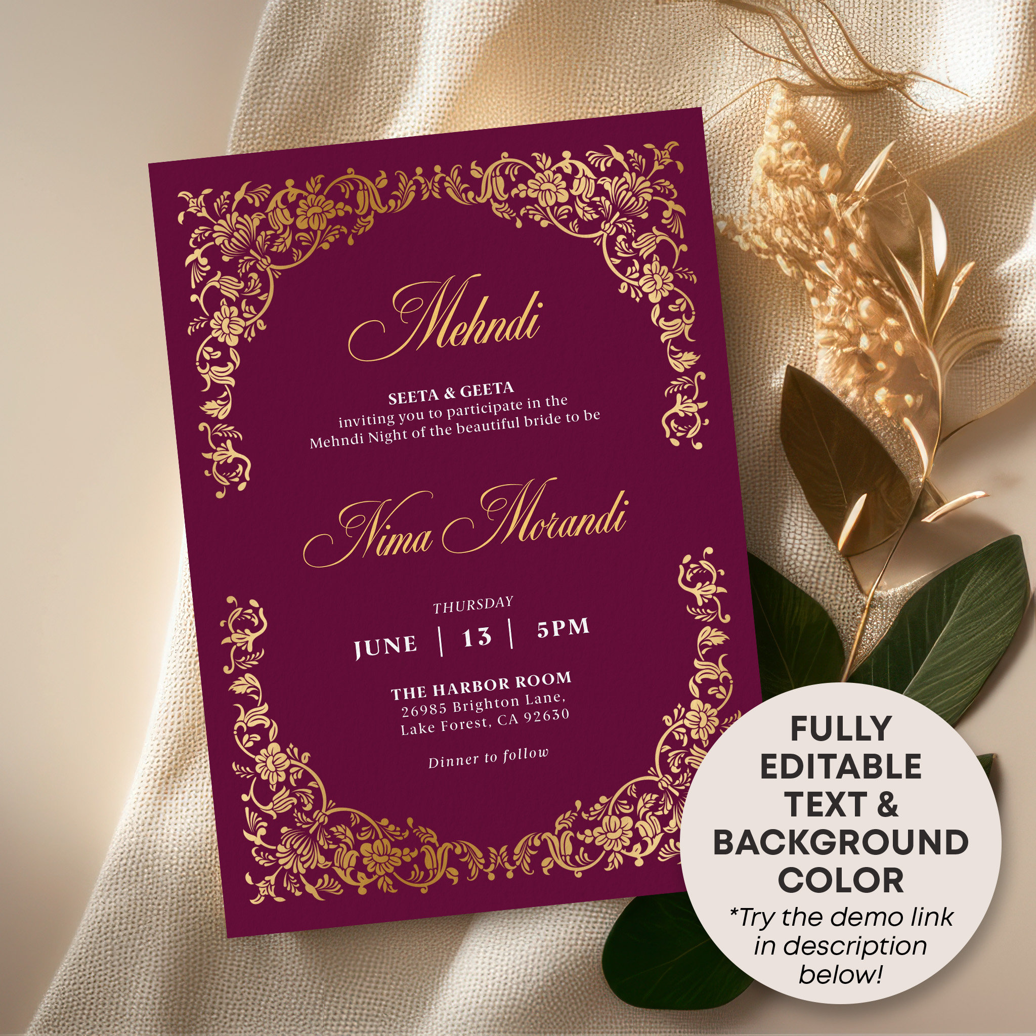 Editable Indian Mehndi Invitations Hindu Wedding Invite - Etsy