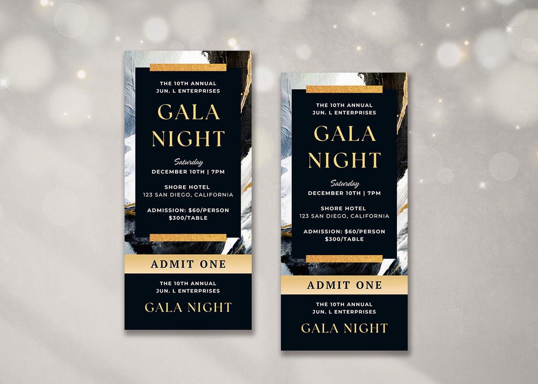 Editable Gala Party Ticket Template | Gala Fundraiser Banquet Ticket ...