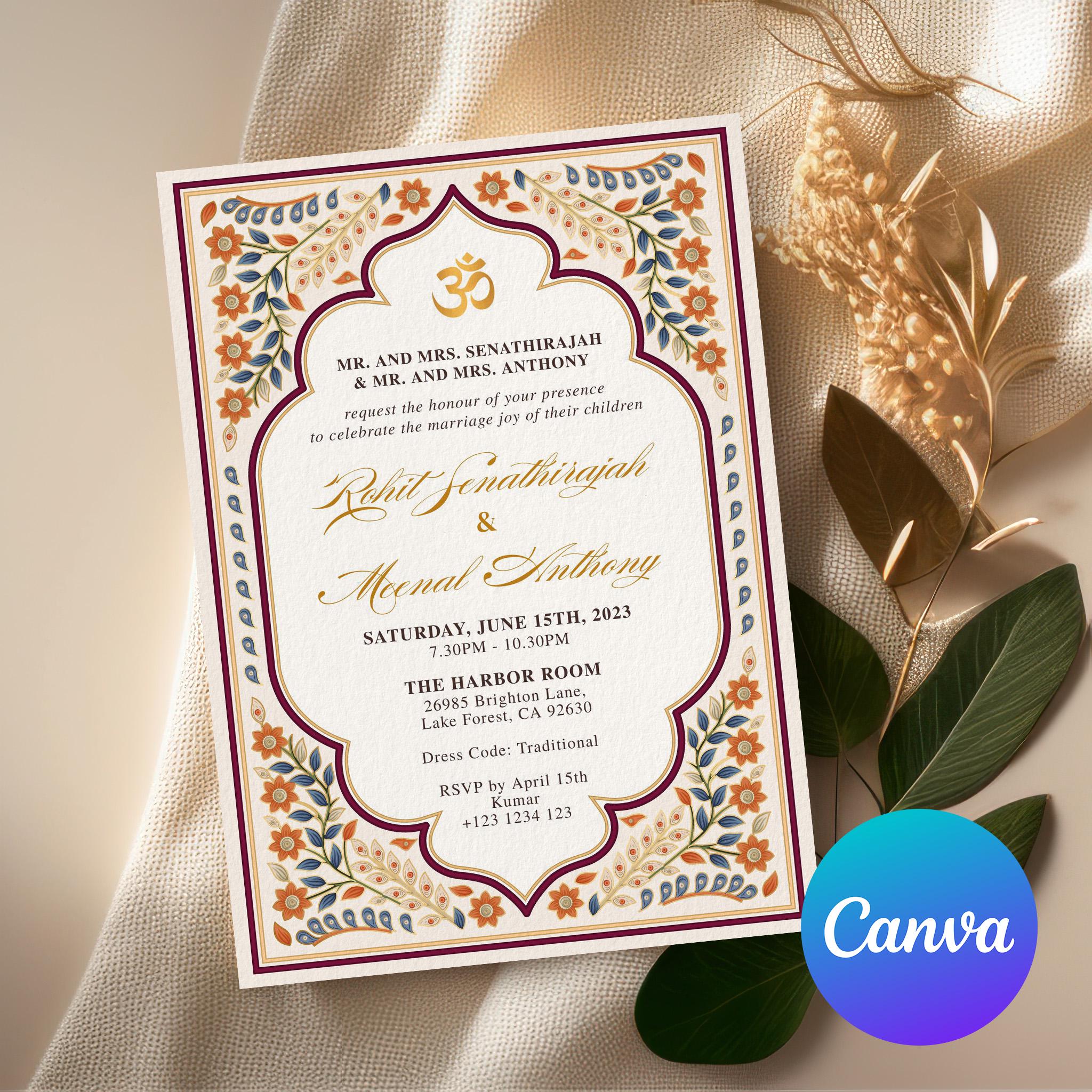 Floral Motif Indian Wedding Invitation Bundle | Hindu Wedding ...