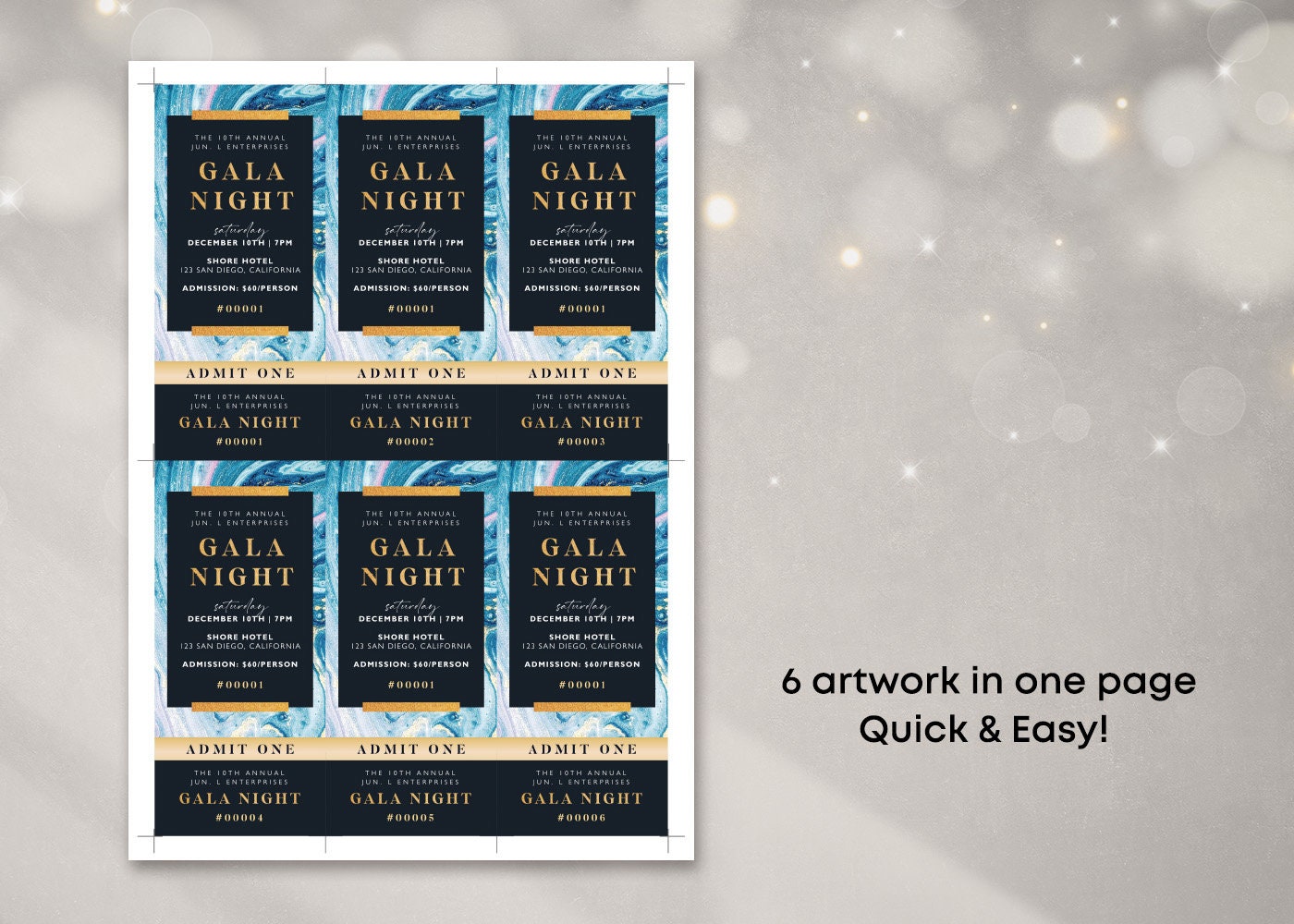 Editable Gala Party Ticket Template | Gala Fundraiser Banquet Ticket ...