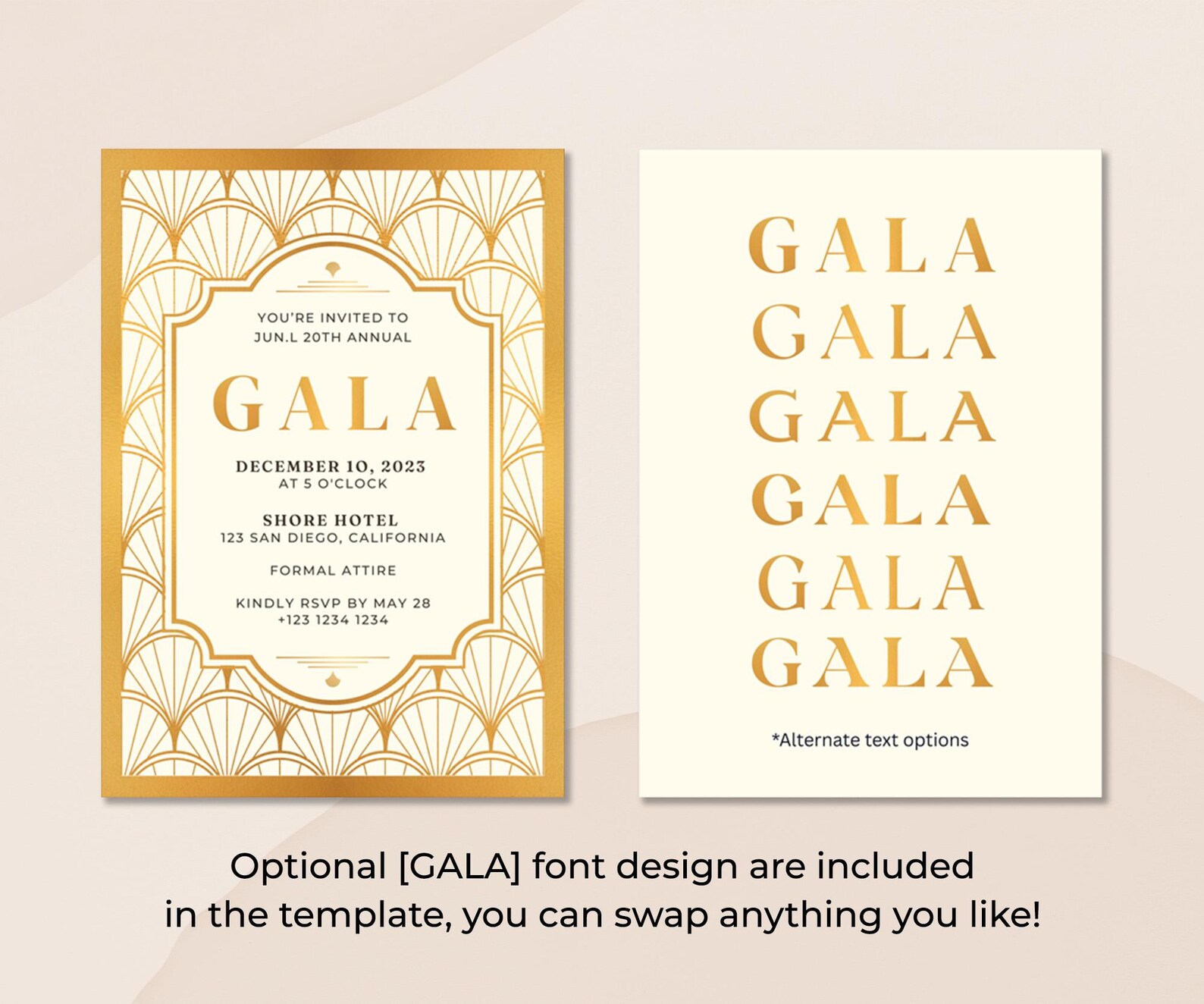 Editable Gala Party Invitation | Gala Fundraiser Banquet Invitation ...