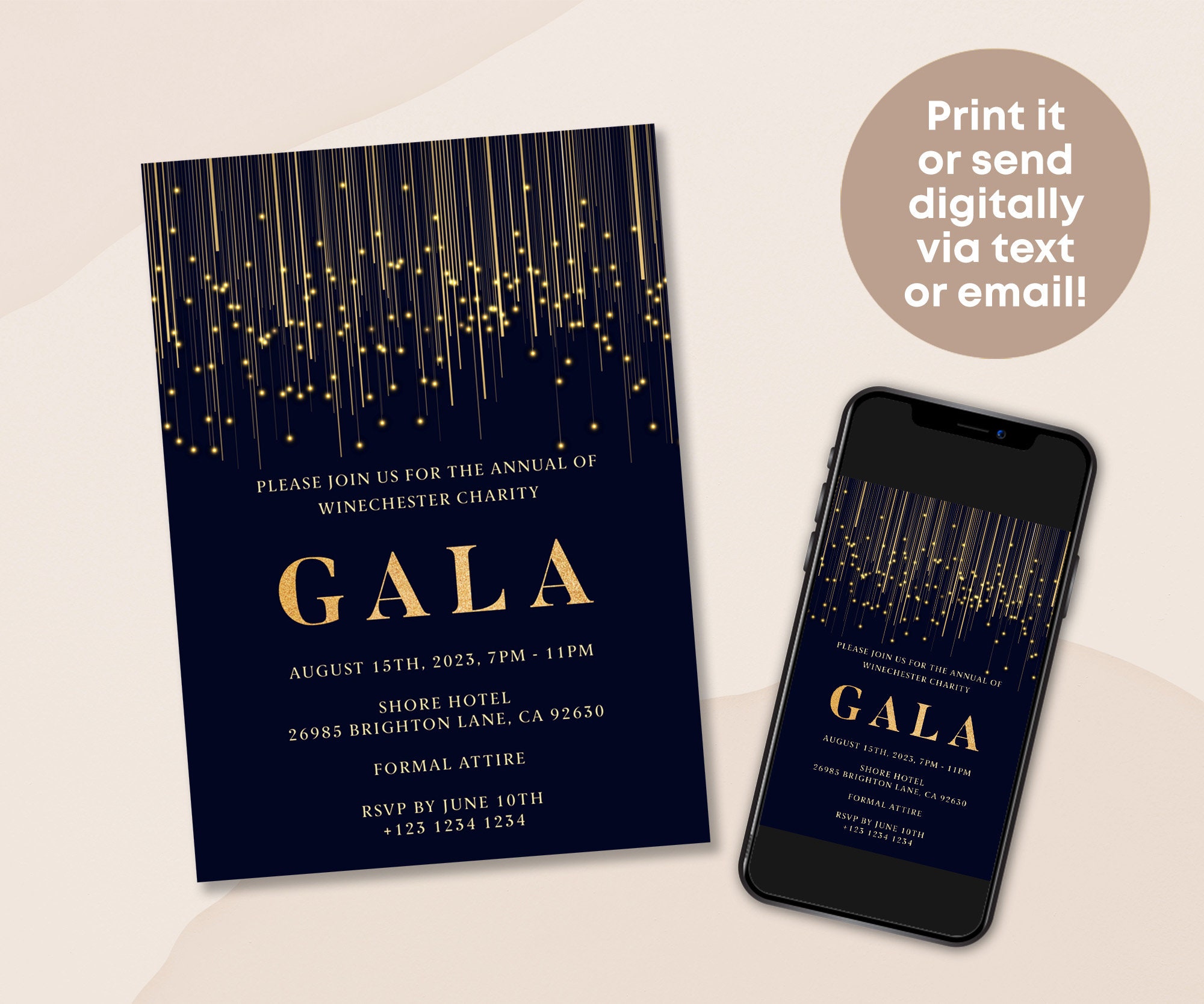 Editable Gala Party Invitation Gala Fundraiser Banquet Invitation ...