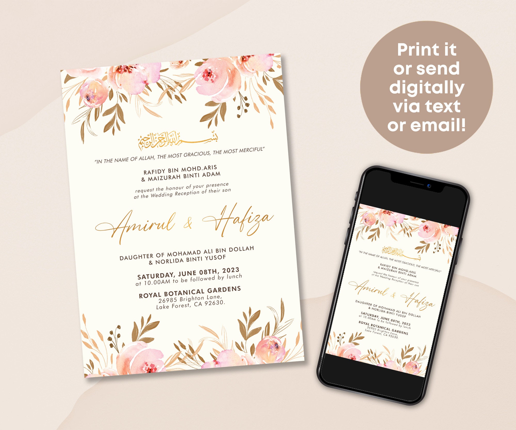 Editable Muslim Wedding Invitation | Mehndi Wedding Invite | Pink ...