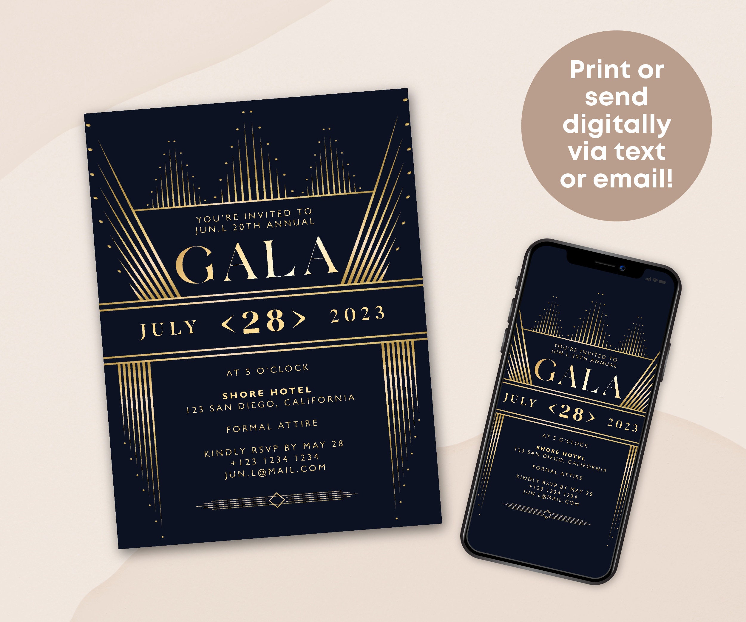 Editable Gala Party Invitation Gala Fundraiser Banquet Invitation ...