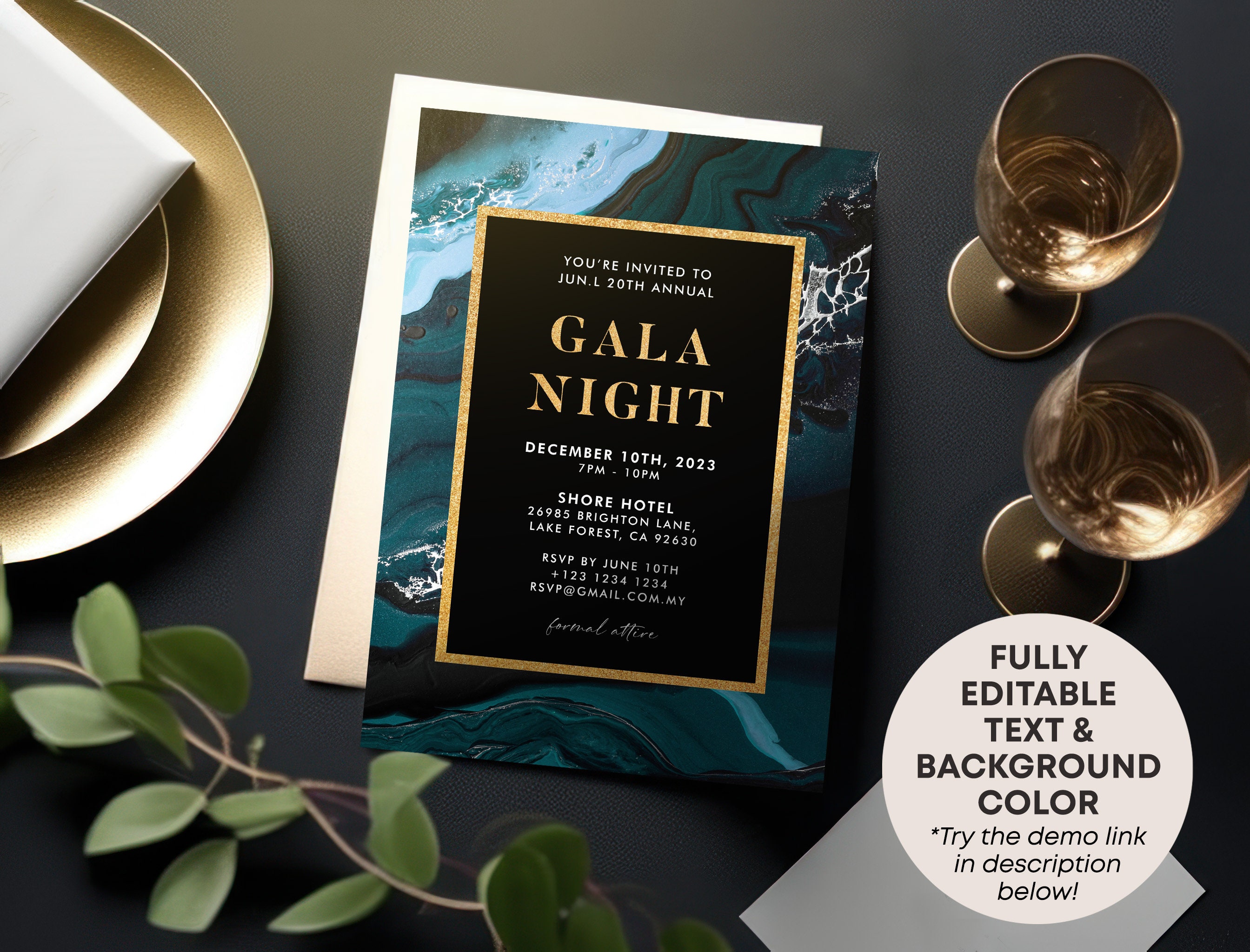 Editable Gala Party Invitation Gala Fundraiser Banquet Invitation ...