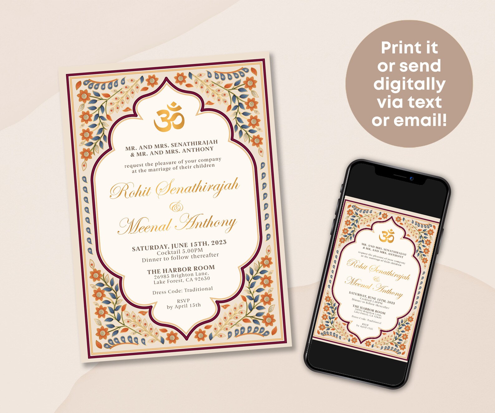 Editable Indian Wedding Invitations Hindu Wedding Invite - Etsy