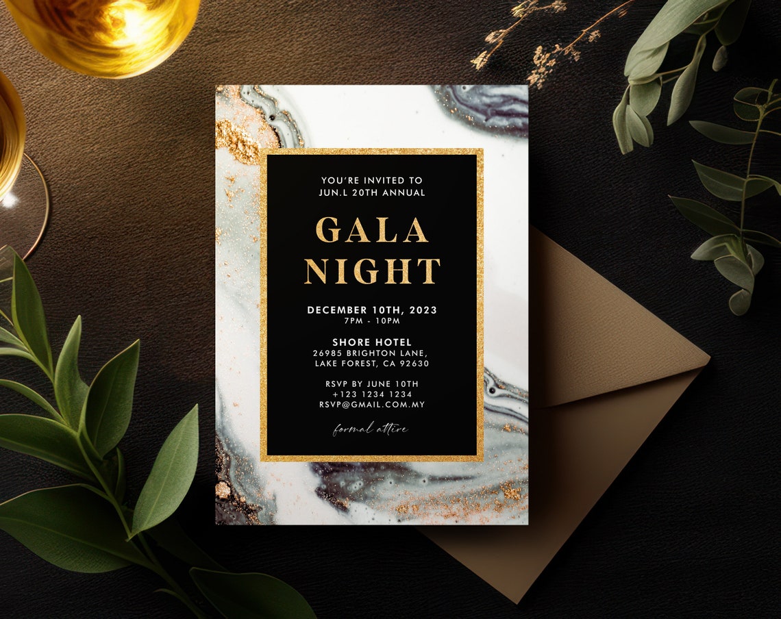 Editable Gala Party Invitation Gala Fundraiser Banquet Invitation ...