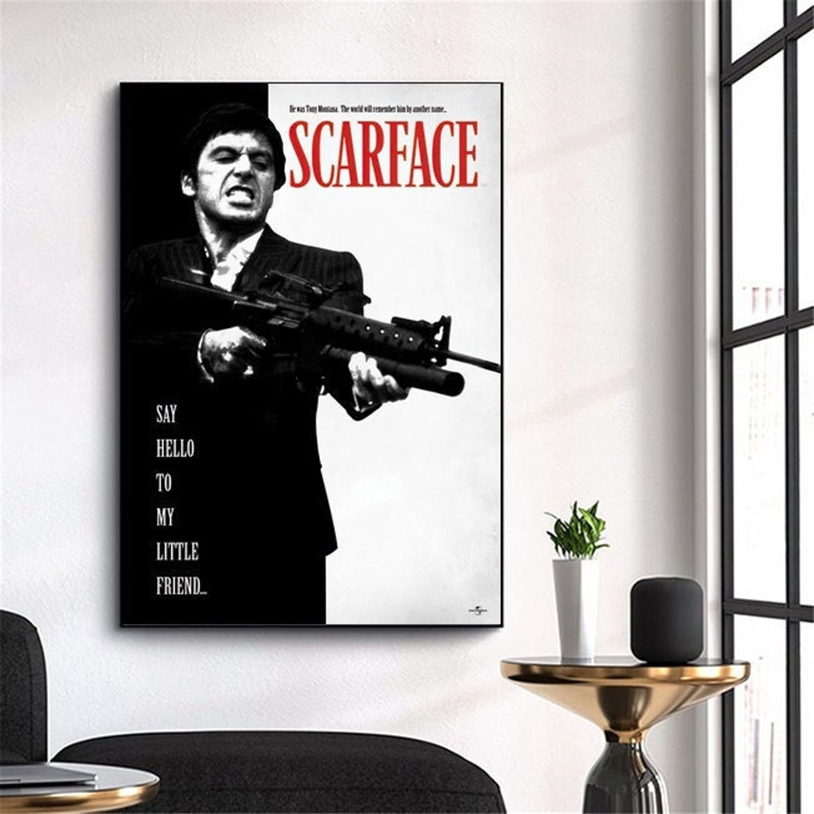 Scarface Say Hello to My Little Friend, Vintage Canvas Movie Poster ...