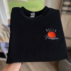 Embroidered Fall Sweater, Hello Pumpkin, Women Fall Apparel, Fall Shirt ...