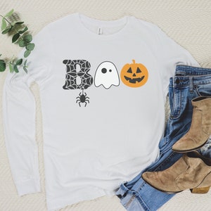 Boo Long Sleeve Shirt, Women Halloween Shirt, Boo Shirt, Cute Halloween ...