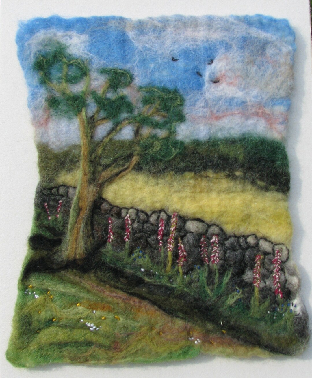 Original Wet Felted Wool Painting 'foxgloves at the Field' - Etsy