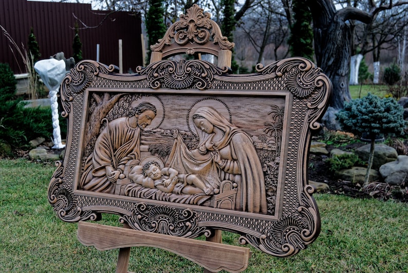 Carved Icon Holy Family, Wall Art Modern Wood Carving , Christian Art ...