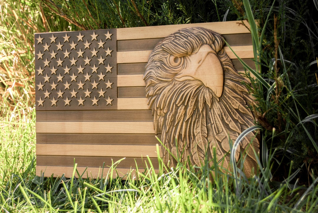 Rustic Wooden American Flag With 3D Eagle 15.7х9.8 In, American Eagle ...
