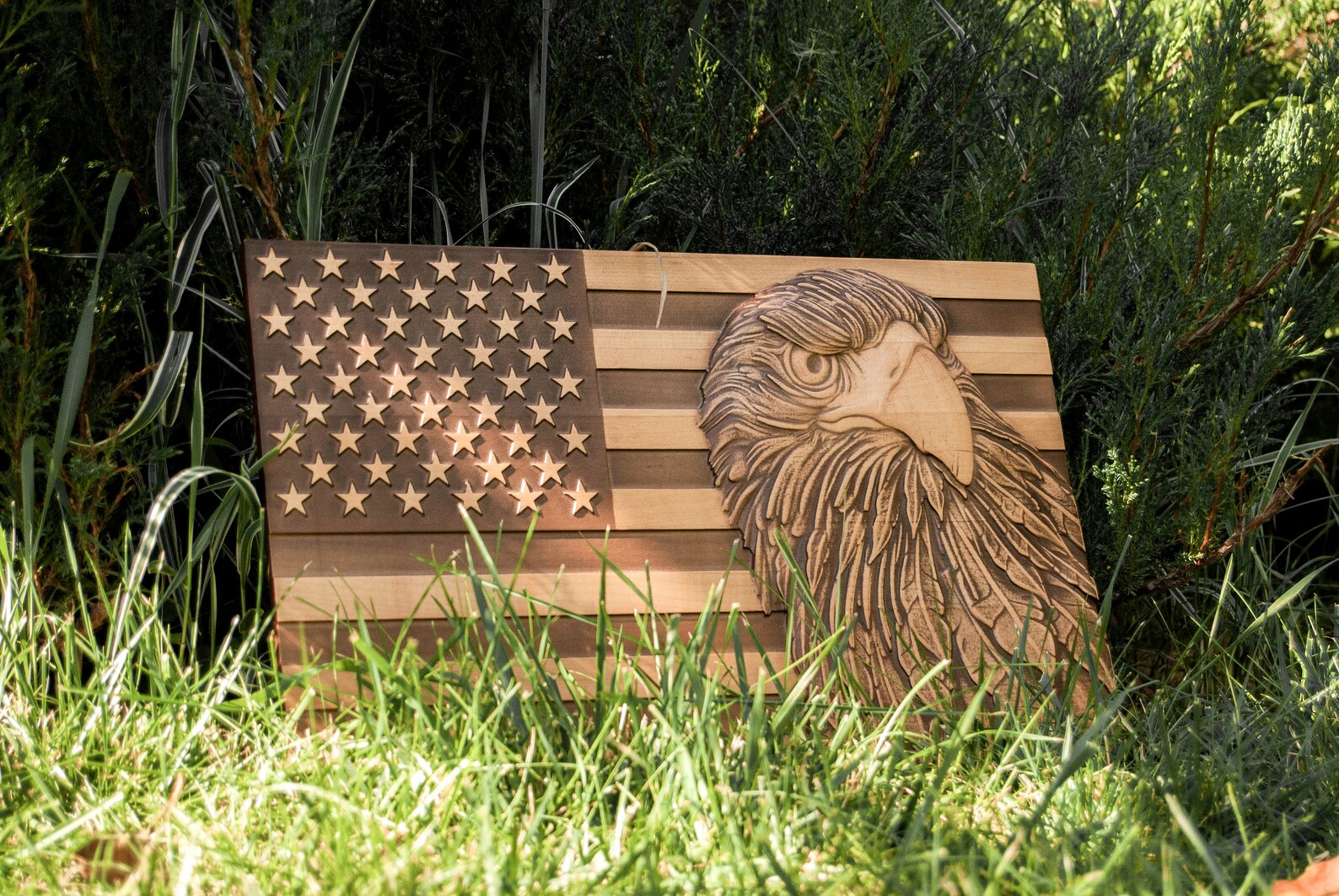 Rustic Wooden American Flag With 3D Eagle, American Eagle, Bald Eagle ...