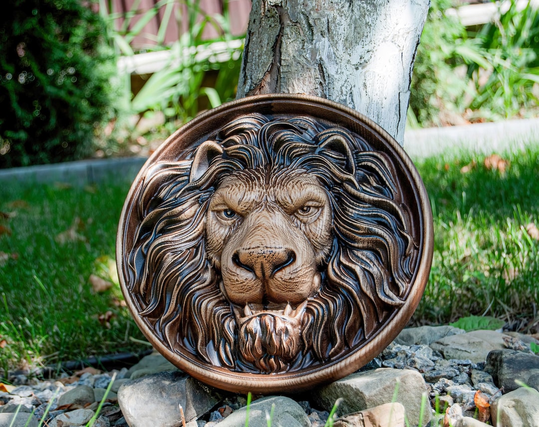 Wooden Carved Lion Head, Wall Ornament Lion, Wooden Gift on the Wall ...