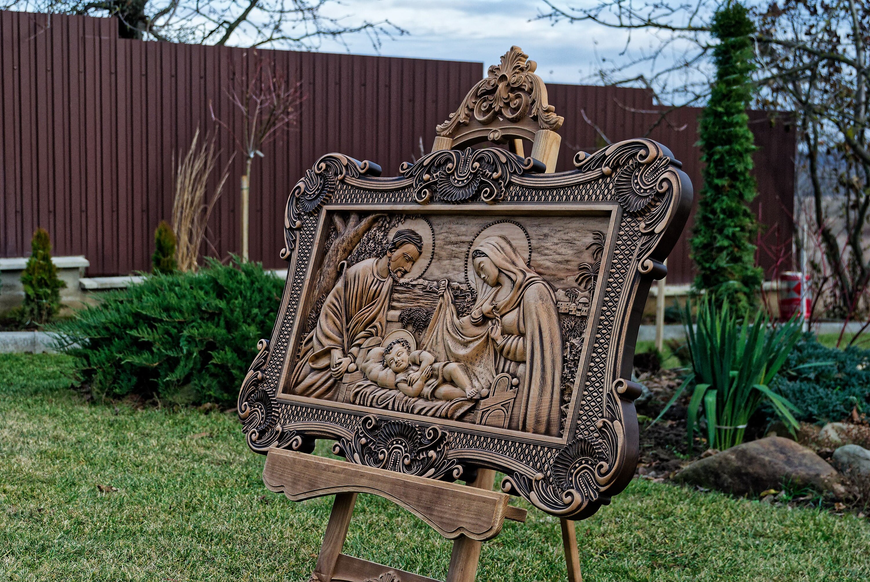 Carved Icon Holy Family, Wall Art Modern Wood Carving , Christian Art ...
