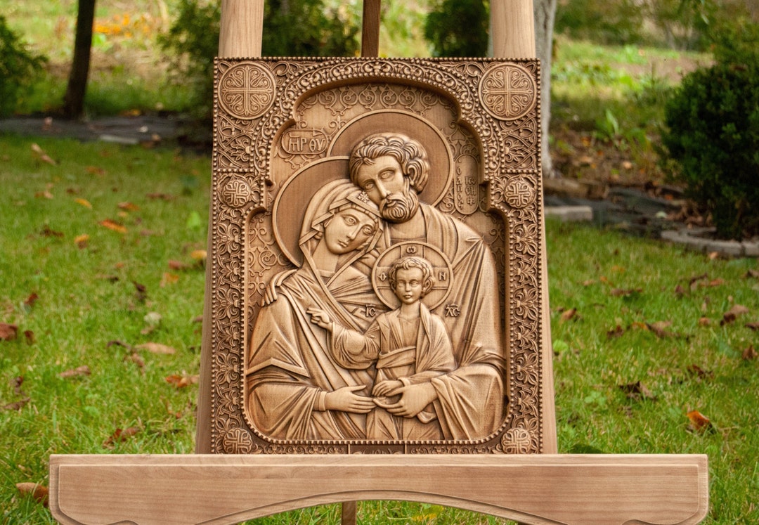Holy Family Nativity Wood Carving, Wooden Religious Icon, Christian ...