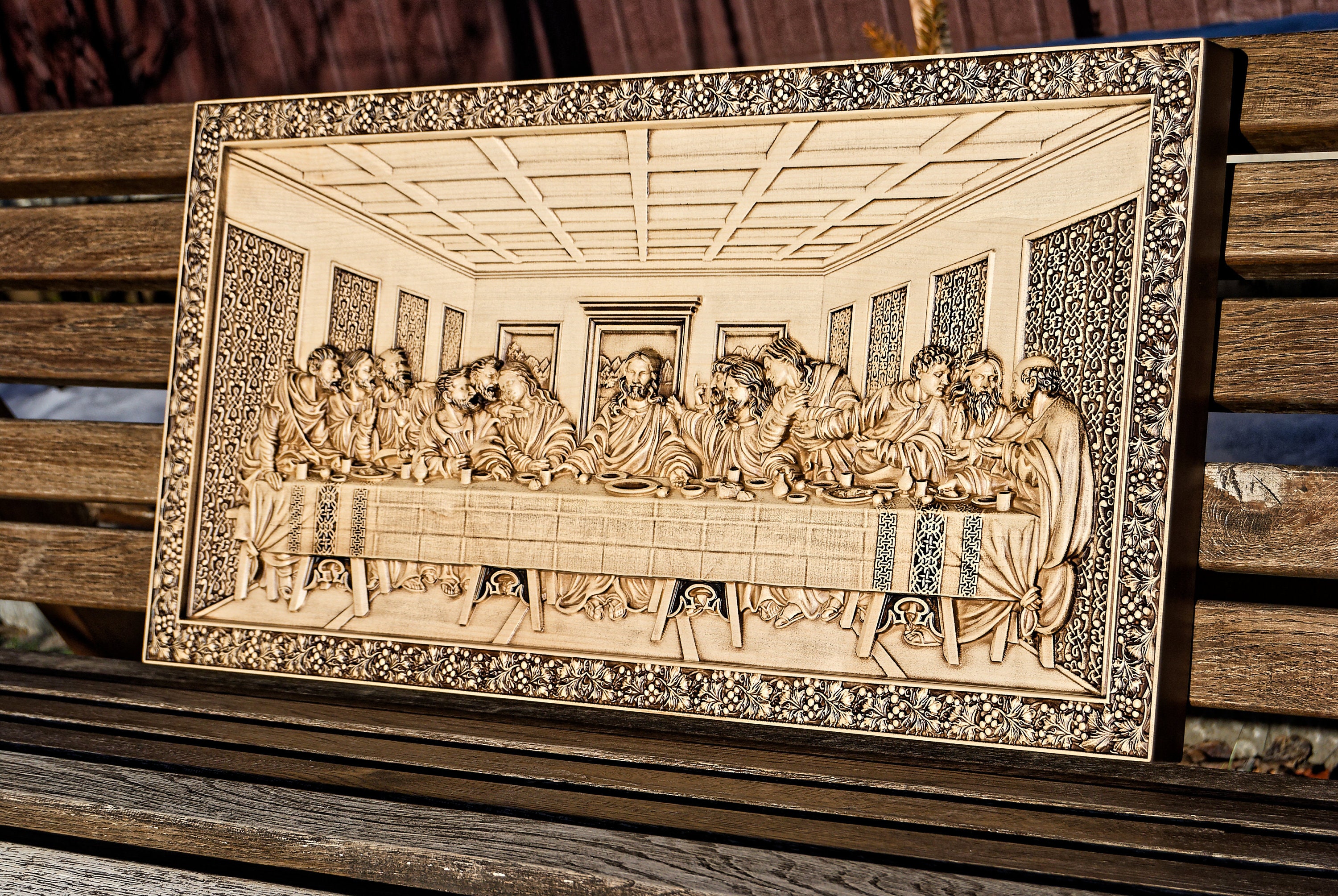 Carved Last Supper Made of Natural Wood In, Wood Wall Art, Lords Supper ...