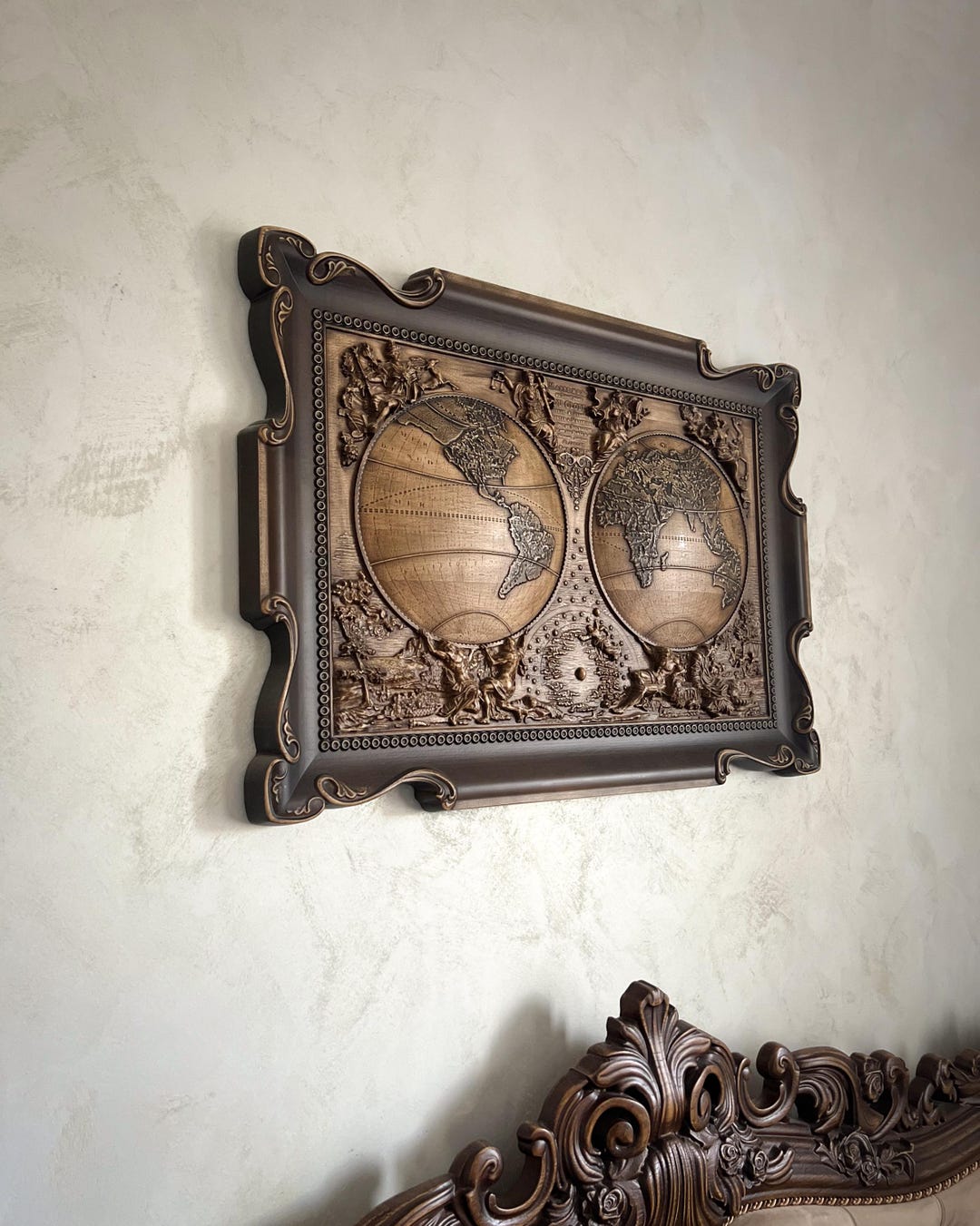 Carved Wood World Map Art, Vintage Style Wall Decor - Etsy