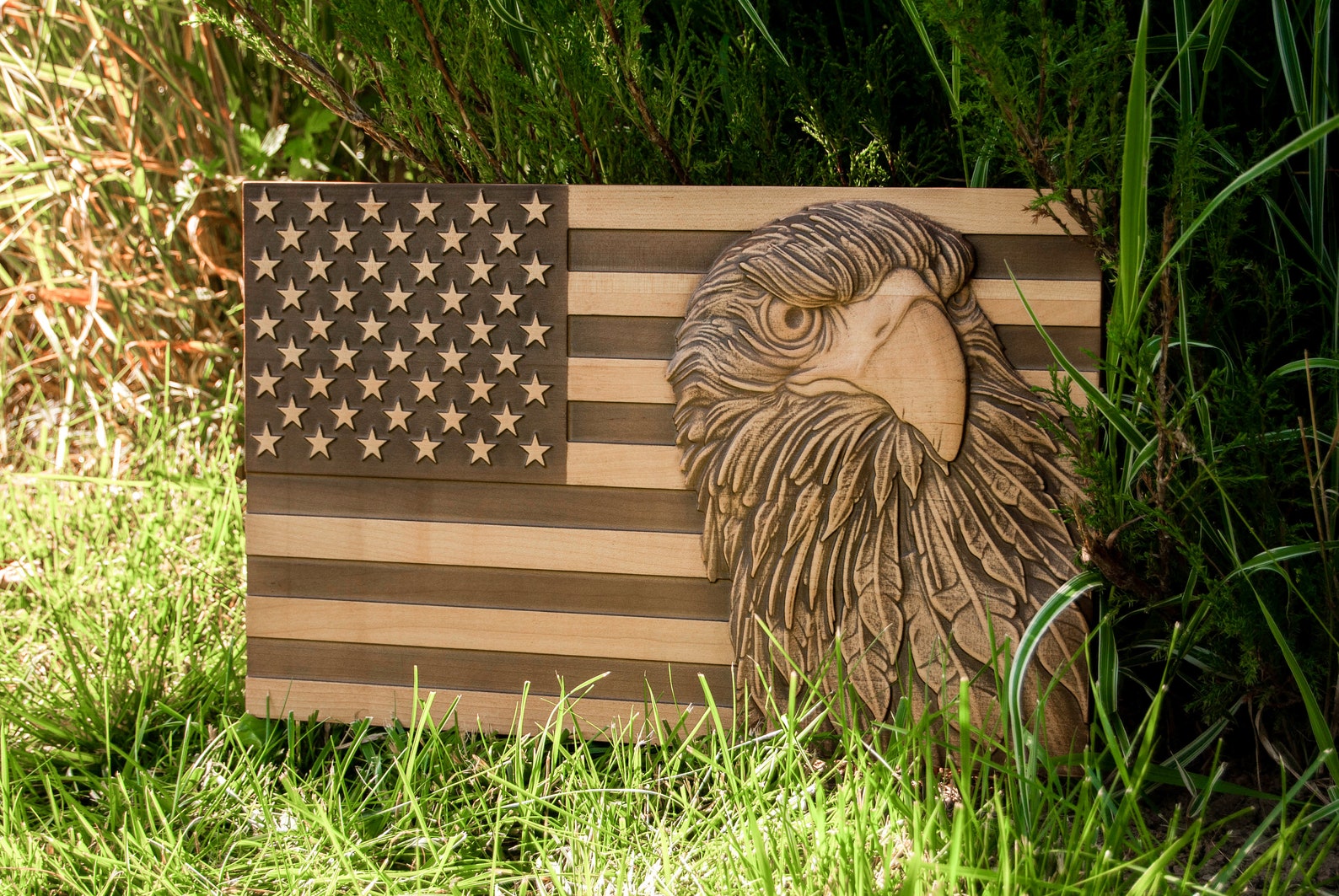Rustic Wooden American Flag With 3D Eagle, American Eagle, Bald Eagle ...
