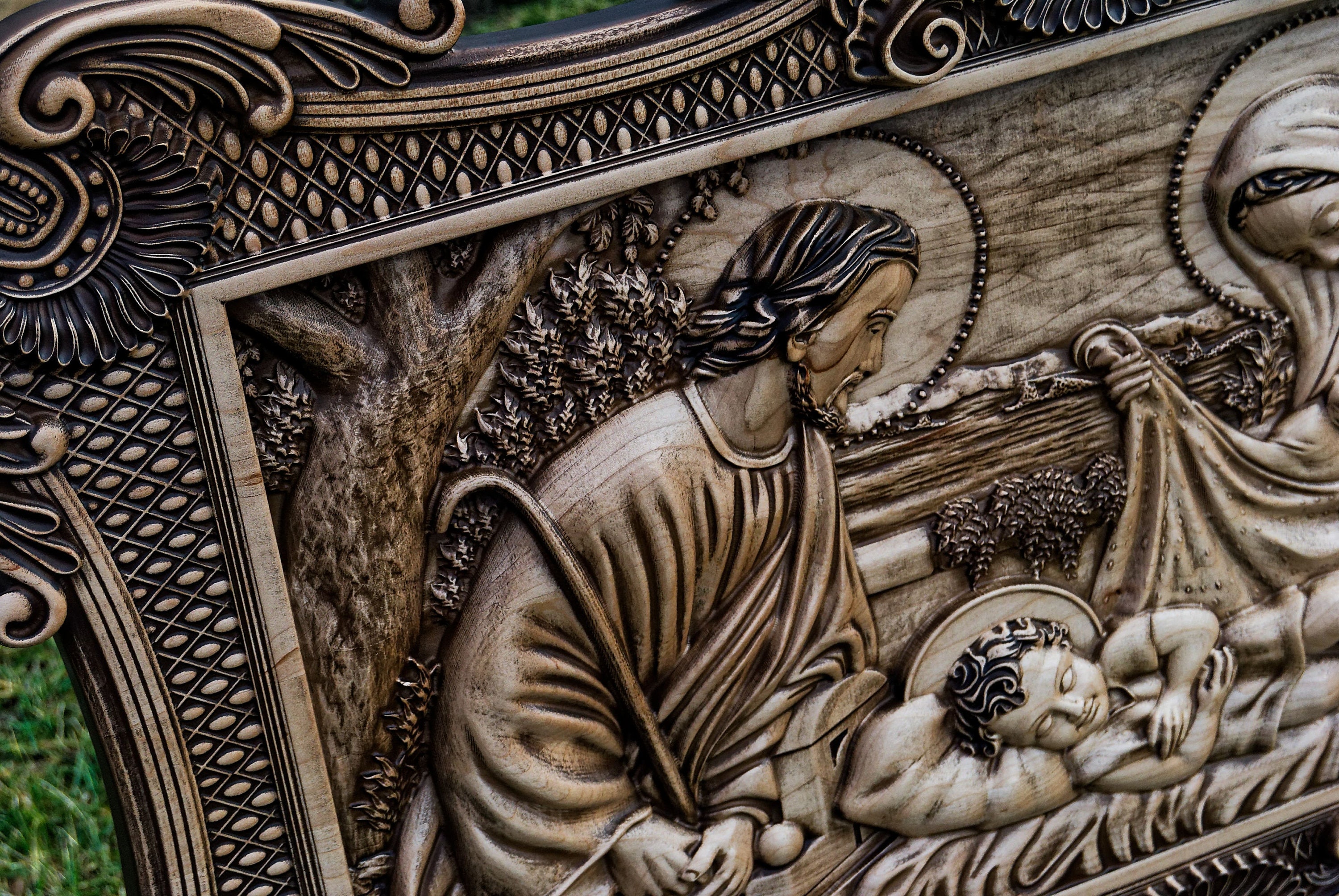 Carved Icon Holy Family, Wall Art Modern Wood Carving , Christian Art ...