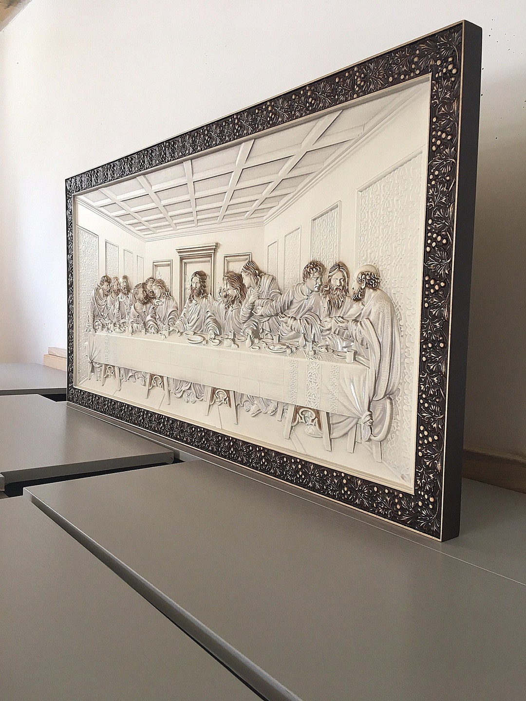 Carved Last Supper Made of Natural Wood in Light Colors, Wood Wall Art ...