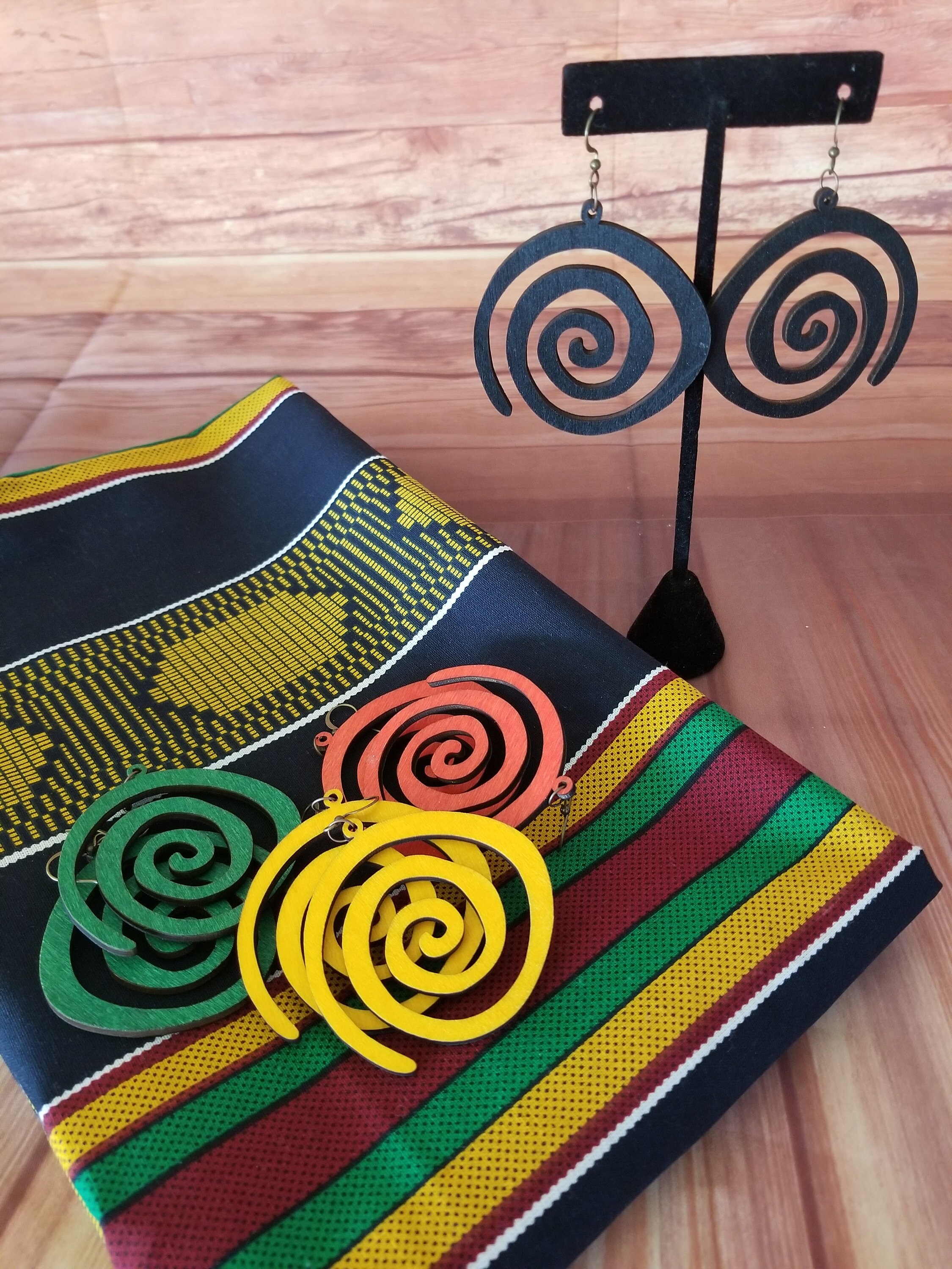 African Inspired Spiral Earrings, Wood Earrings, Handmade Jewelry - Etsy
