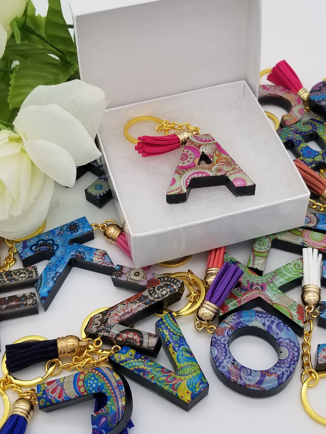 Boho Keychain Personalized Keychain Made With Resin Keychain Custom ...