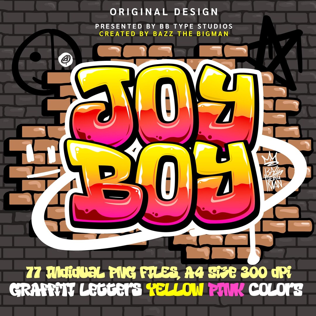 Yellow Pink Graffiti Letters: 77 PNG Files (digital Download A4 300 DPI ...