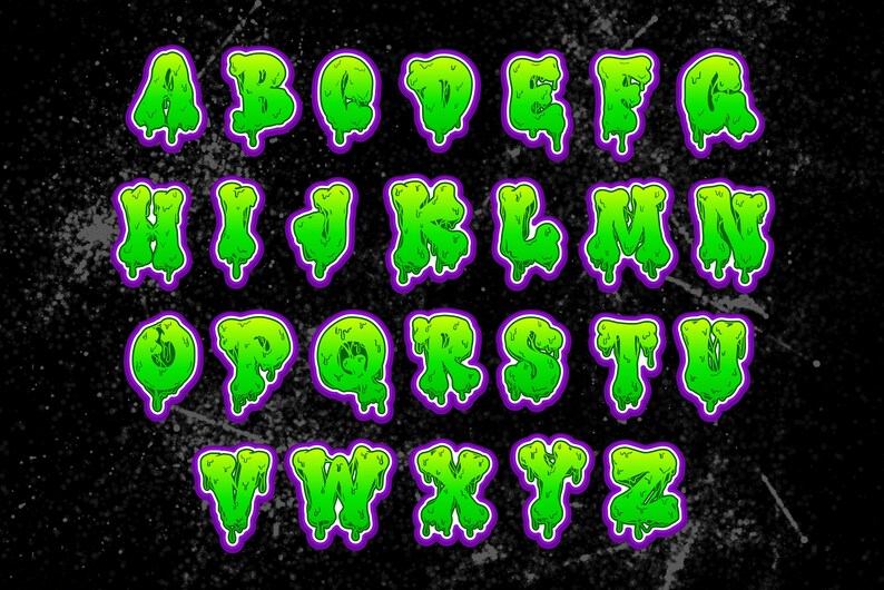 Halloween SLIME Alphabet Letters, A-Z, A-z, and Numbers PNG. File PNG ...