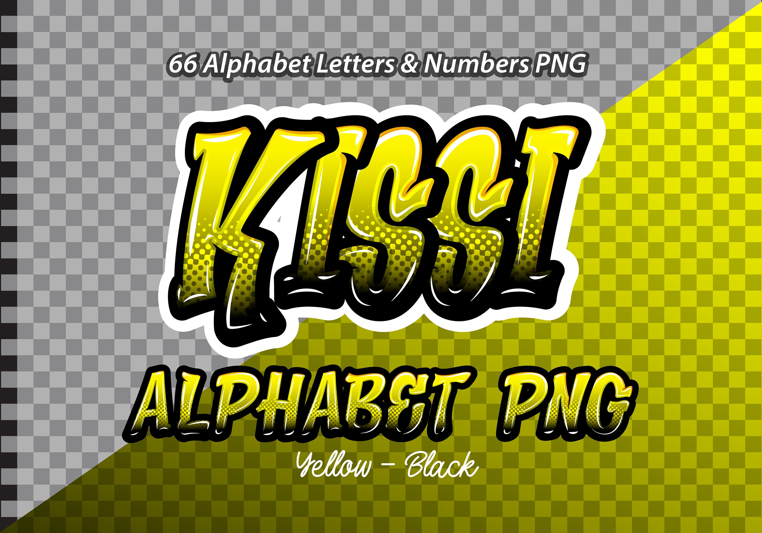 Kissi Yellow Black Color Alphabet Letters & Numbers PNG. File, Graffiti ...