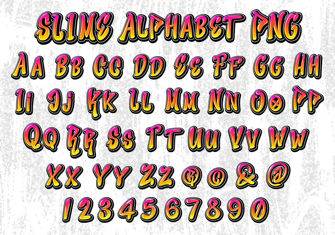 SLIME Pink-yellow Color Alphabet Letters & Numbers PNG. File - Etsy