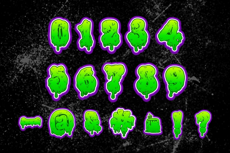 Halloween SLIME Alphabet Letters A-Z A-z and Numbers PNG. - Etsy