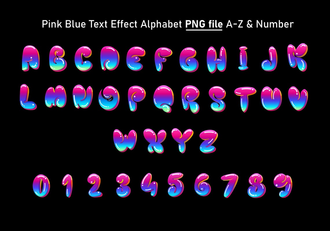 Your Name Pink Blue Color Alphabet Letters & Numbers PNG File - Etsy