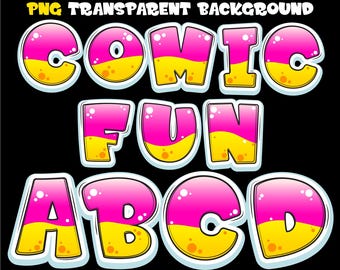 Comic Font Letters: Pink & Yellow PNG Clip Art (38 Files) - Etsy