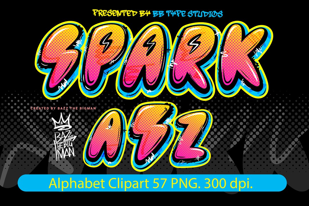 Graffiti Alphabet Clipart: Pink Yellow PNG, A-Z Letters (digital ...