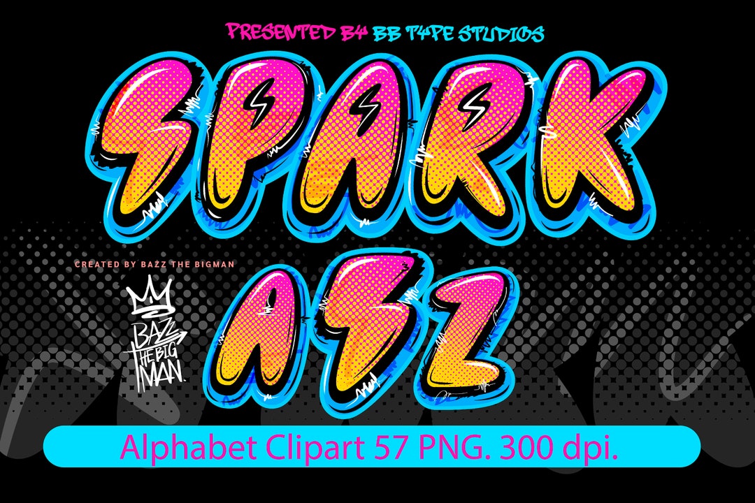 Graffiti Alphabet Clipart: Yellow Blue PNG, A-Z Letters (57 Files) - Etsy