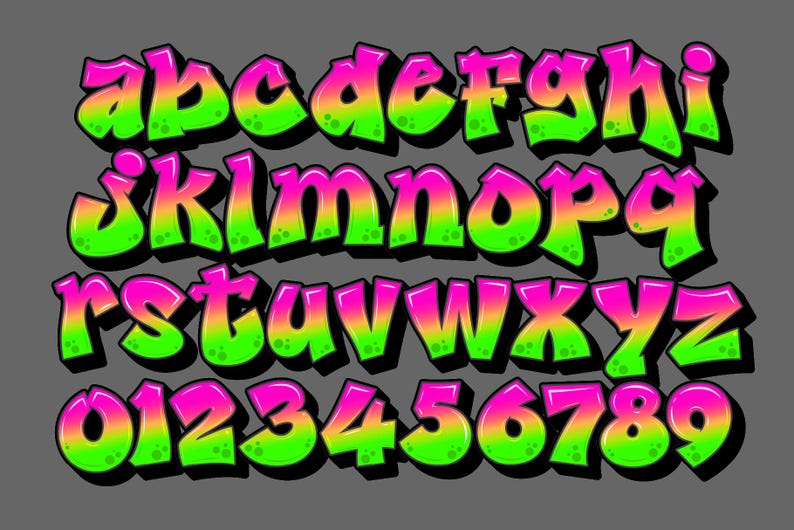 Pink & Green Graffiti Bubble Letters PNG: Urban Street Art Clipart ...