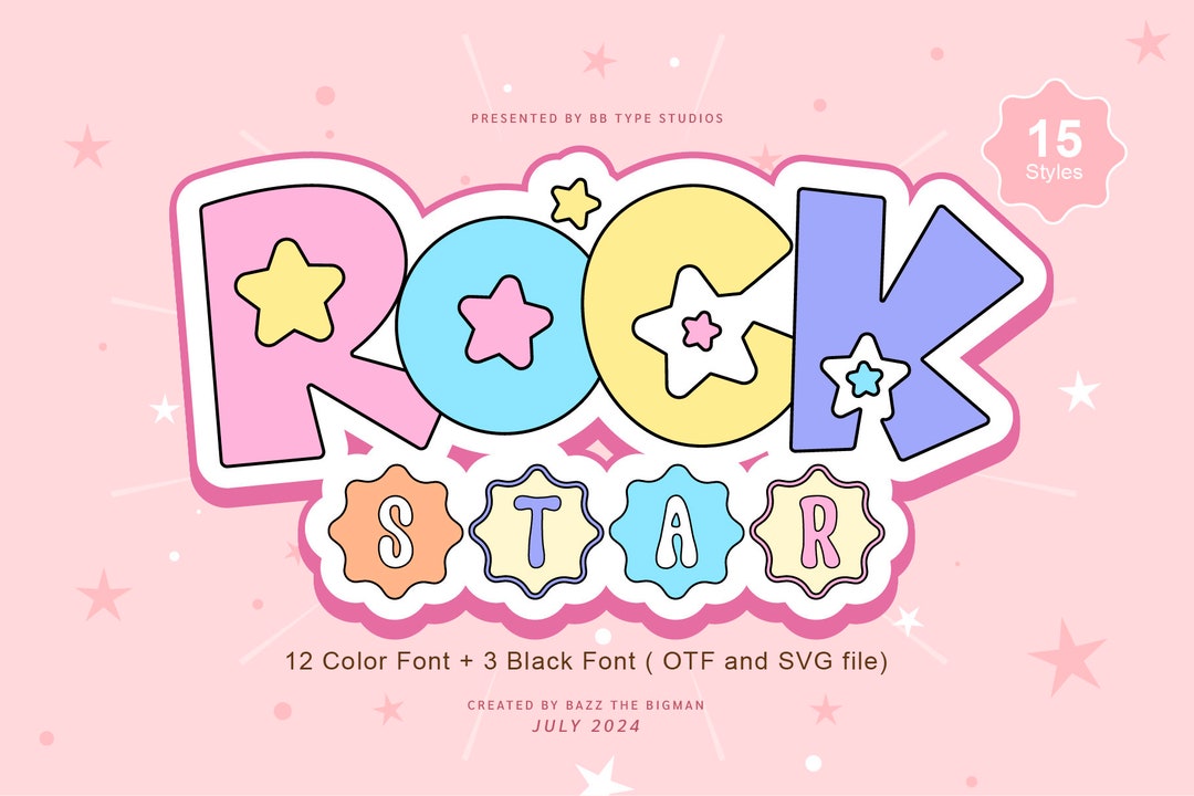 Rock Star: 12 Color Fonts, 3 Black Fonts, and Bonus File SVG Letters ...