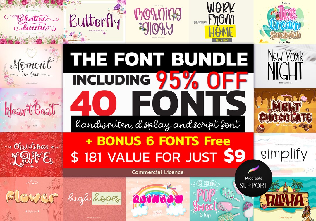 40 Procreate Fonts Bundle 95% off + Free 6 Fonts : Procreate Font ...