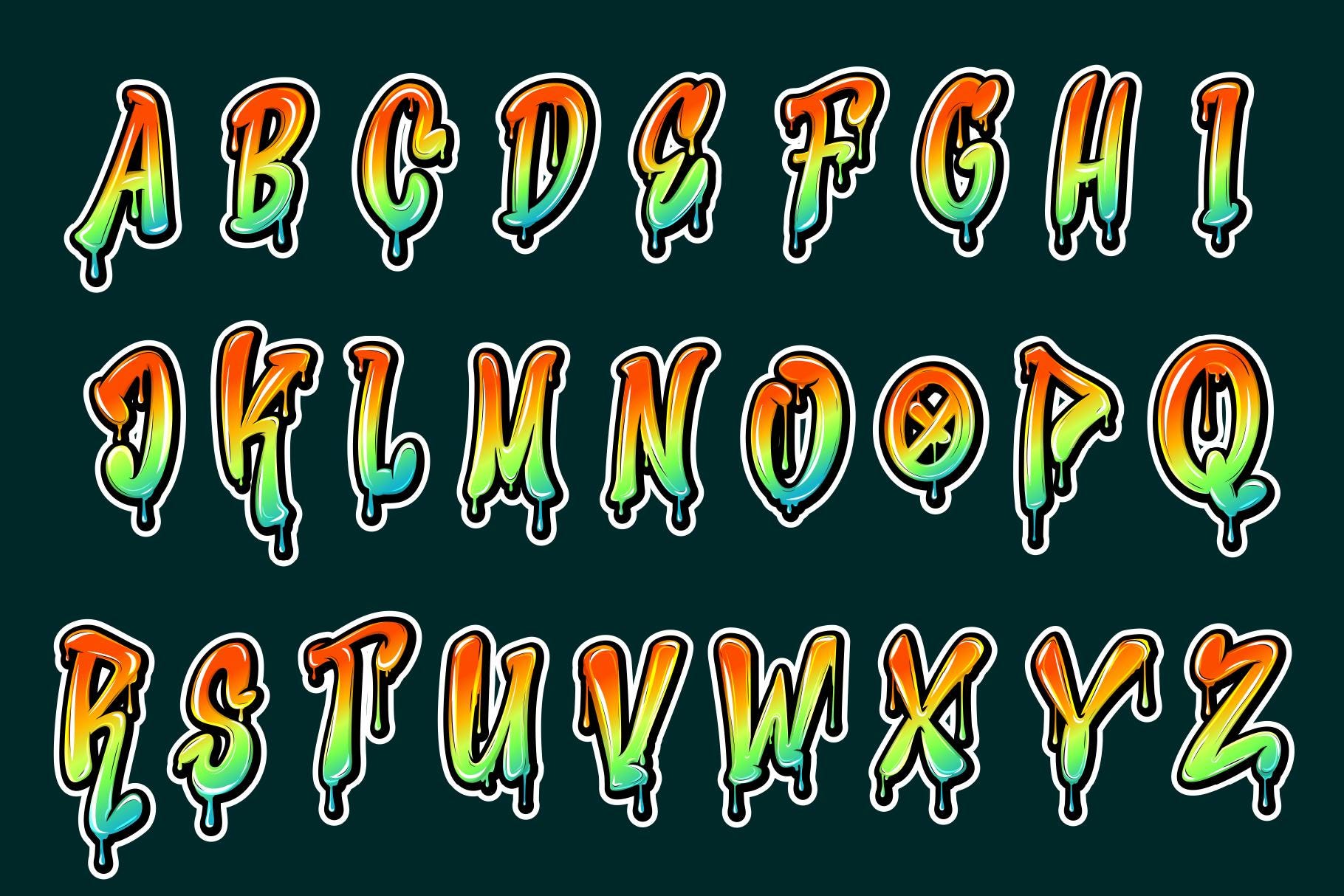 Slime Dripping Alphabet PNG: Graffiti Font Clipart (digital Download A4 ...